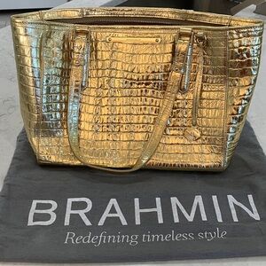 Brahmin | Bags | Brahmin Shimmering Gold Croc Embossed Large Zippered ...